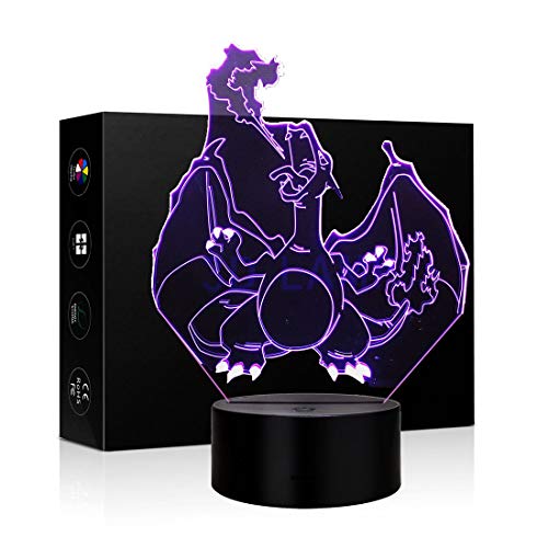 Charizard Optical Illusion 3D LED Lamp Boat Dragon Children Bedroom ...