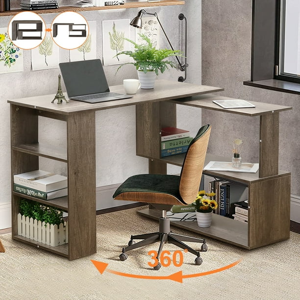 360 Degree Rotating L-Shaped Corner Computer Desk Writing Table Study ...