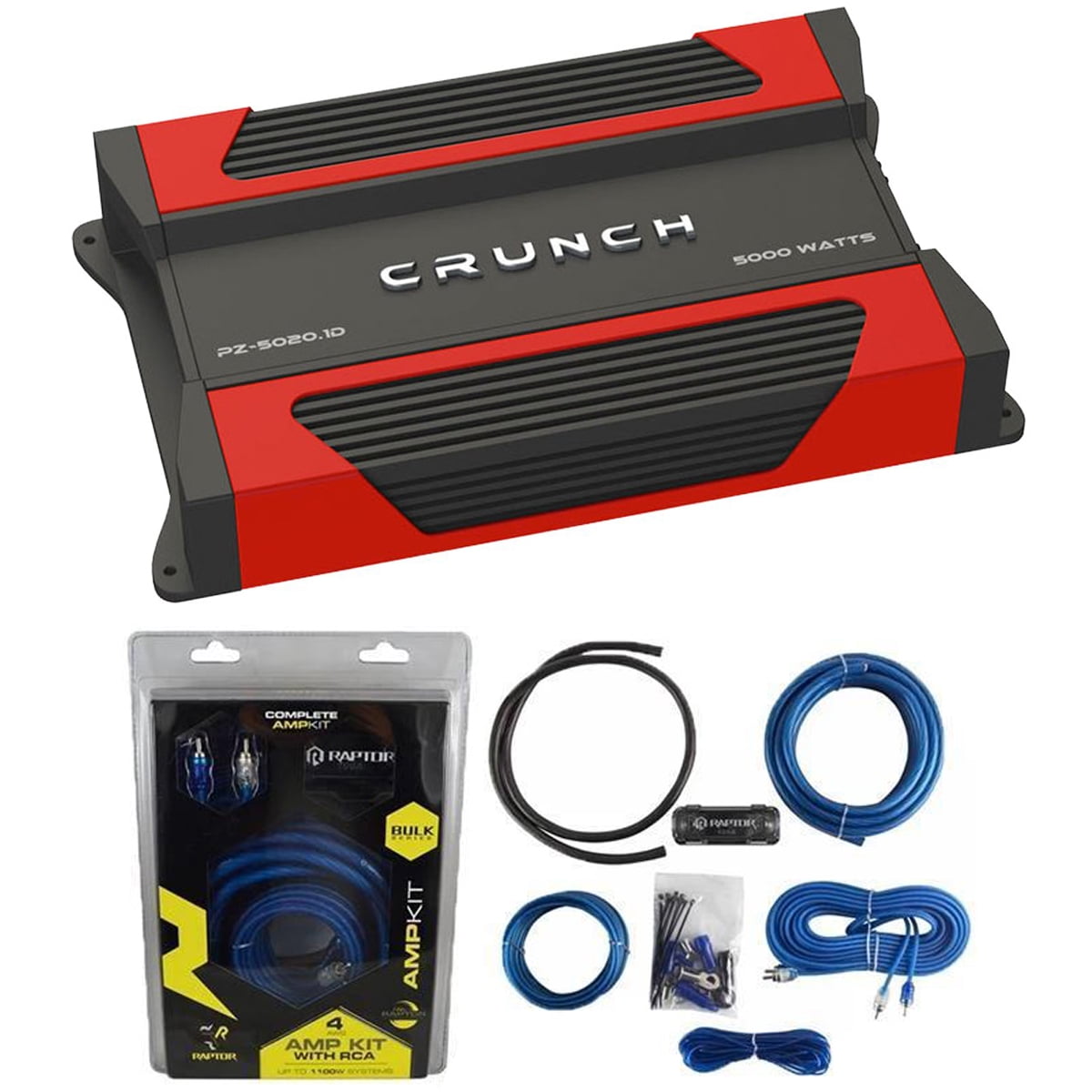 Crunch PZ-5020.1D Mono Class AB Amplifier & Raptor R2AK4 Complete ...