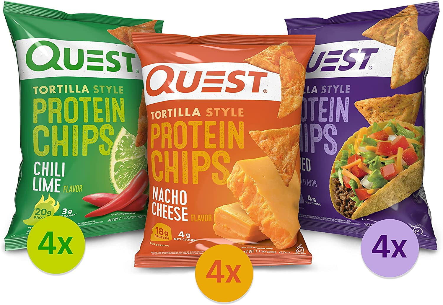 Quest Tortilla Style Protein Chips Variety Pack, Chili Lime, Nacho ...
