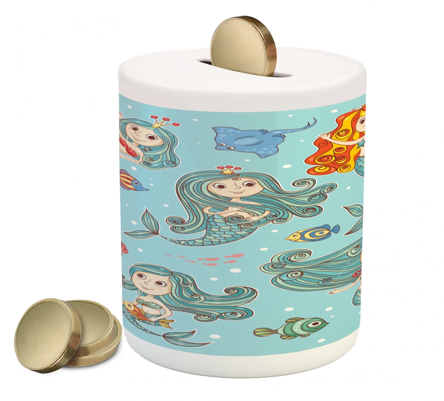 Mermaid Piggy Bank, Composition Girls Different Types of Sea Creatures ...