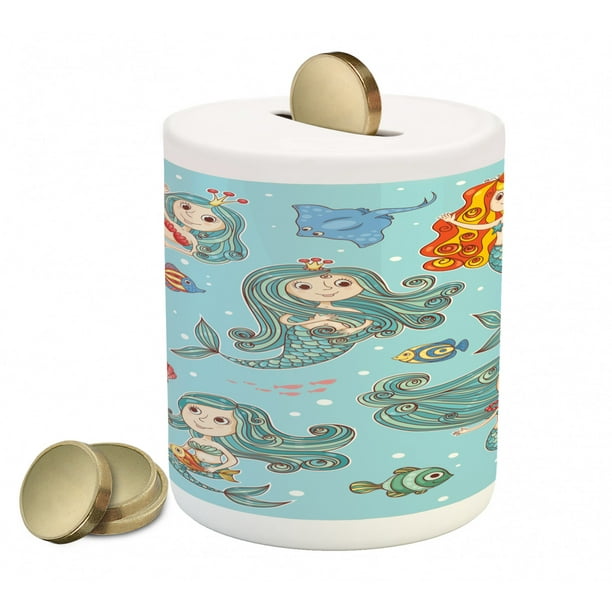 Mermaid Piggy Bank, Composition Girls Different Types of Sea Creatures ...