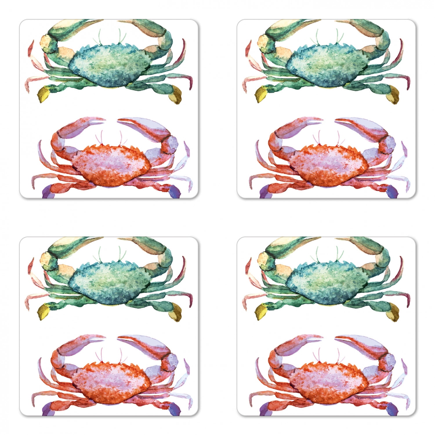 Crabs Coaster Set of 4, Watercolor Style Effect Sea Animal Theme ...