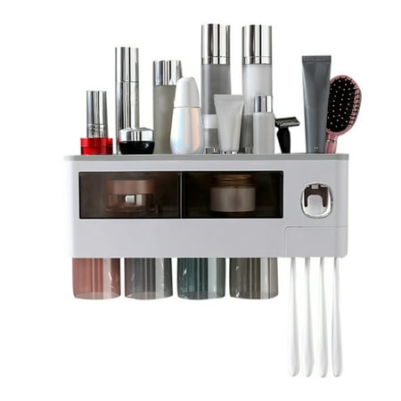 Pudcoco Wall-mounted Toothbrush Rack Brush with Magnetic Storage Drawer ...