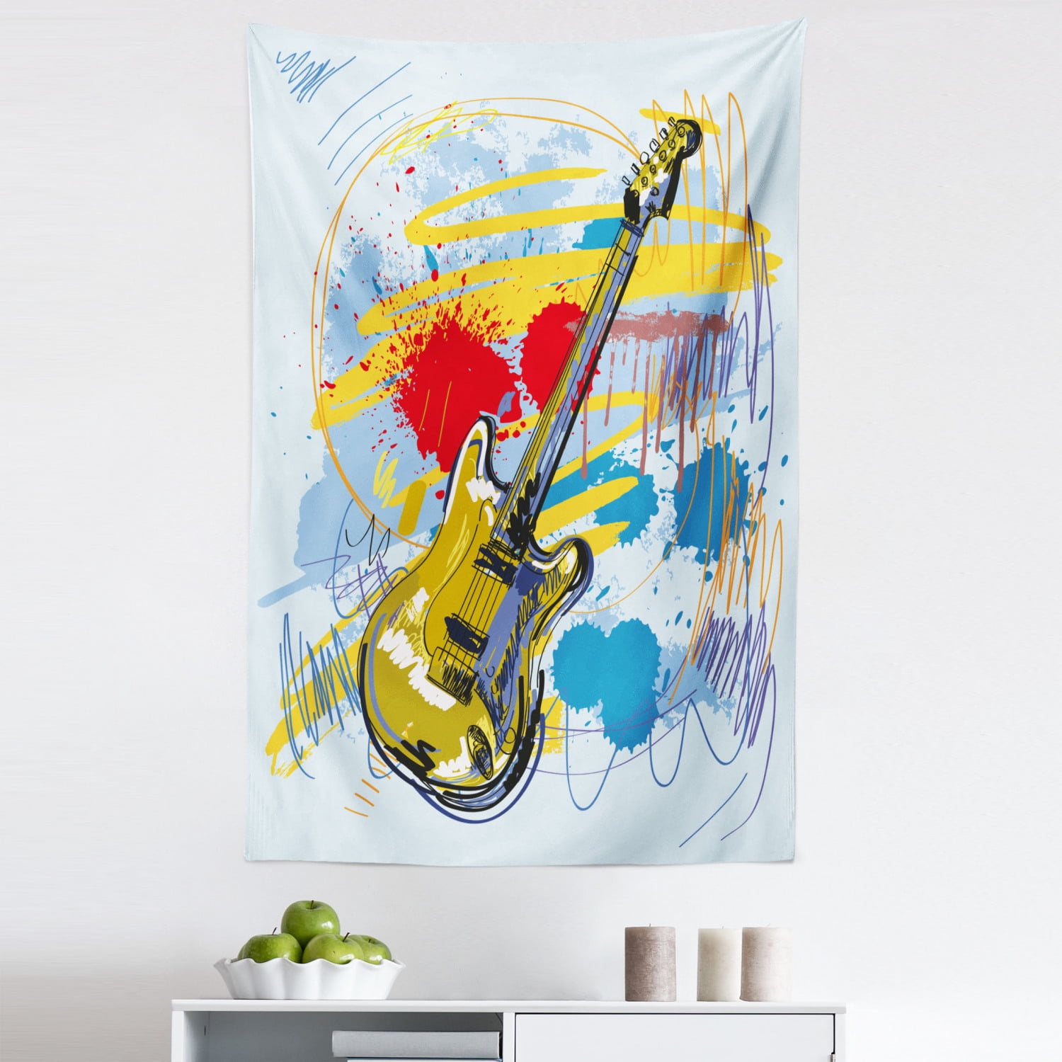Art Tapestry, Abstract Musical Instrument Expressionist Art Stained and ...