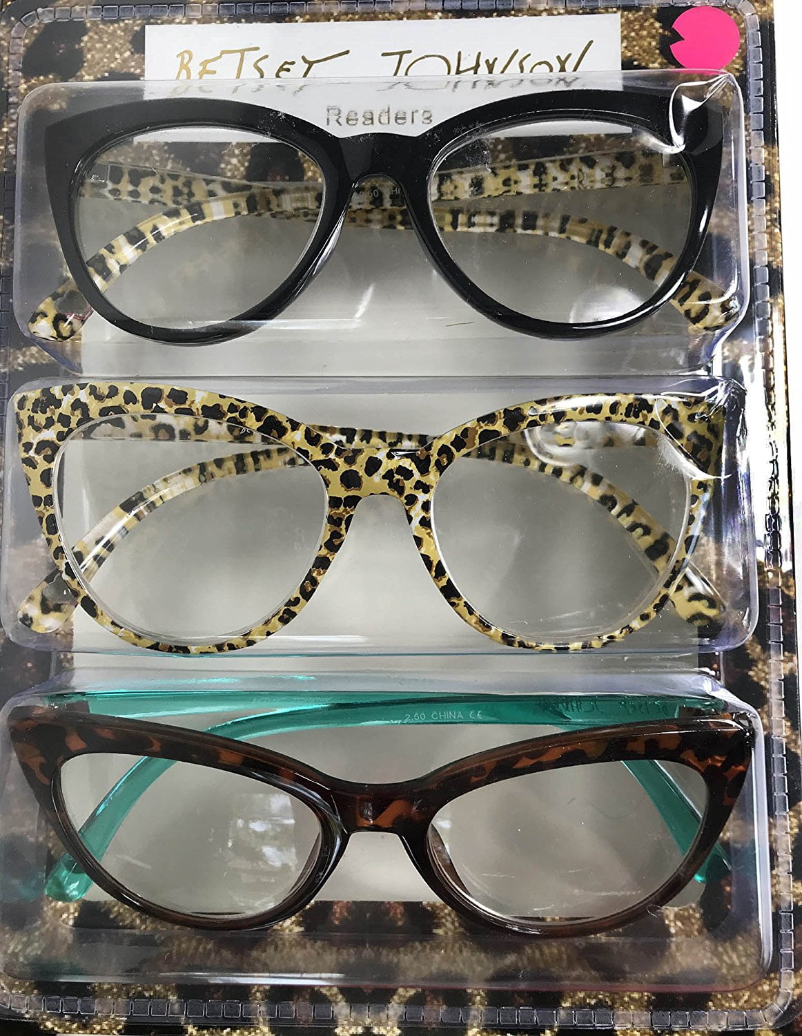 Betsey Johnson 3 Pairs Reading Glasses Teal Leopard Black Readers 2 50 Betsey Johnson 3 Pairs Reading Glasses Teal Leopard Black Readers 2 50