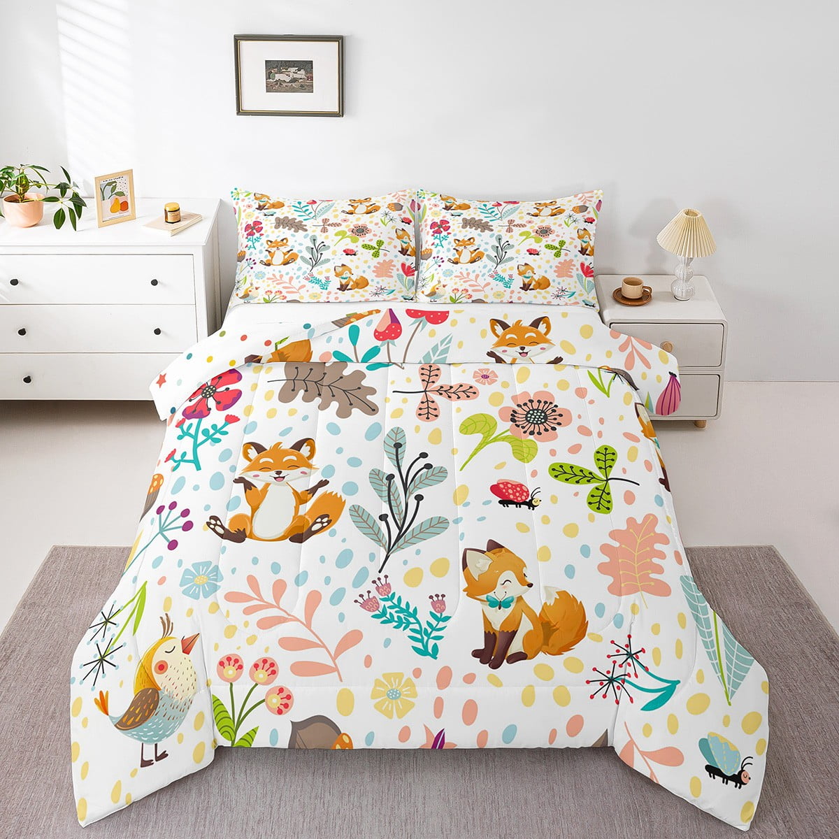 Click here for Yst Floral Fox Bedding Set Cute Fox Twin Comforter... prices