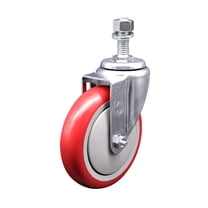 5 Inch Red Polyurethane Wheel Swivel 12mm Threaded Stem Caster SCC ...
