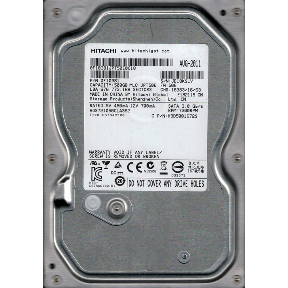 Hitachi HDS721050CLA362 P/N: 0F10381 500GB MLC: JPT50E - Walmart.com ...