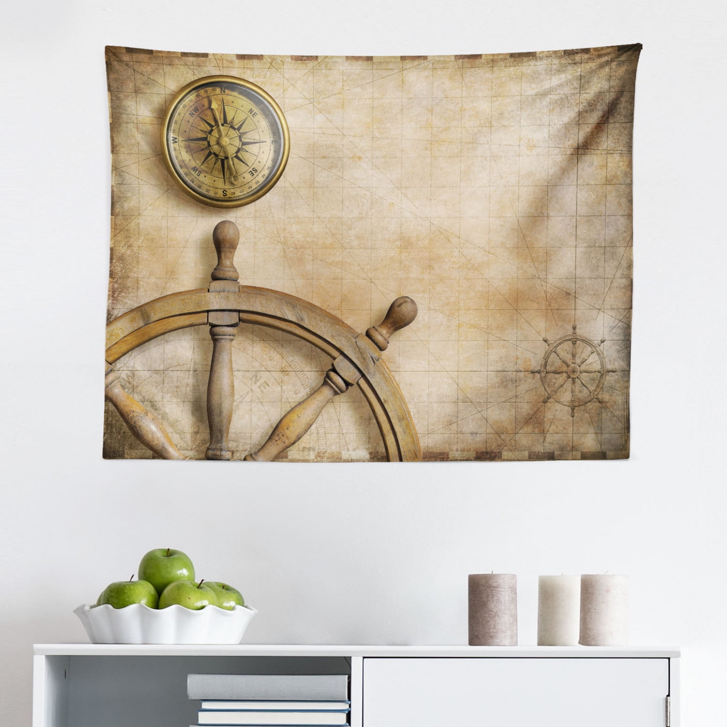 Nautical Tapestry, Marine Theme Wave Patterns in Patchwork Style Boxes ...