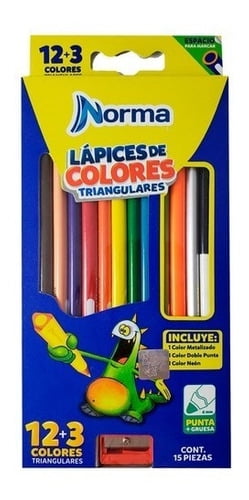 Lápices DE Colores C/12 + 2 Pzas. Largos Triangulares Norma AleJaz ...