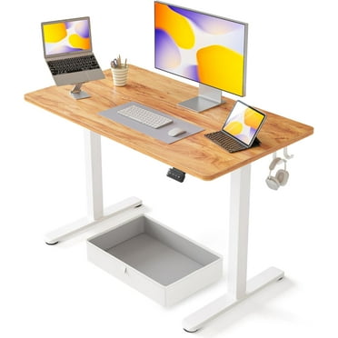 CHITOOMA Glass Top Electric Standing Desk with Drawer, 48'' x 24 ...