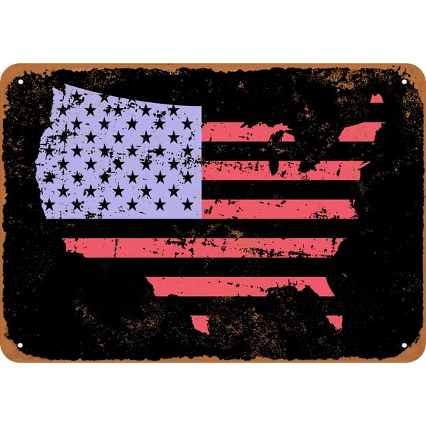 10 x 14 METAL SIGN - Distressed American Flag Country (Dark Background ...