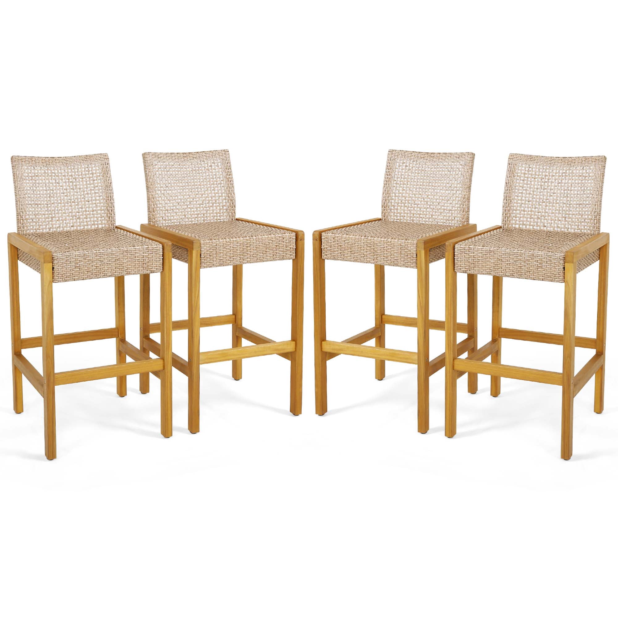 Click here for Costway Set Of 4 Patio Wood Barstools Rattan Bar H... prices