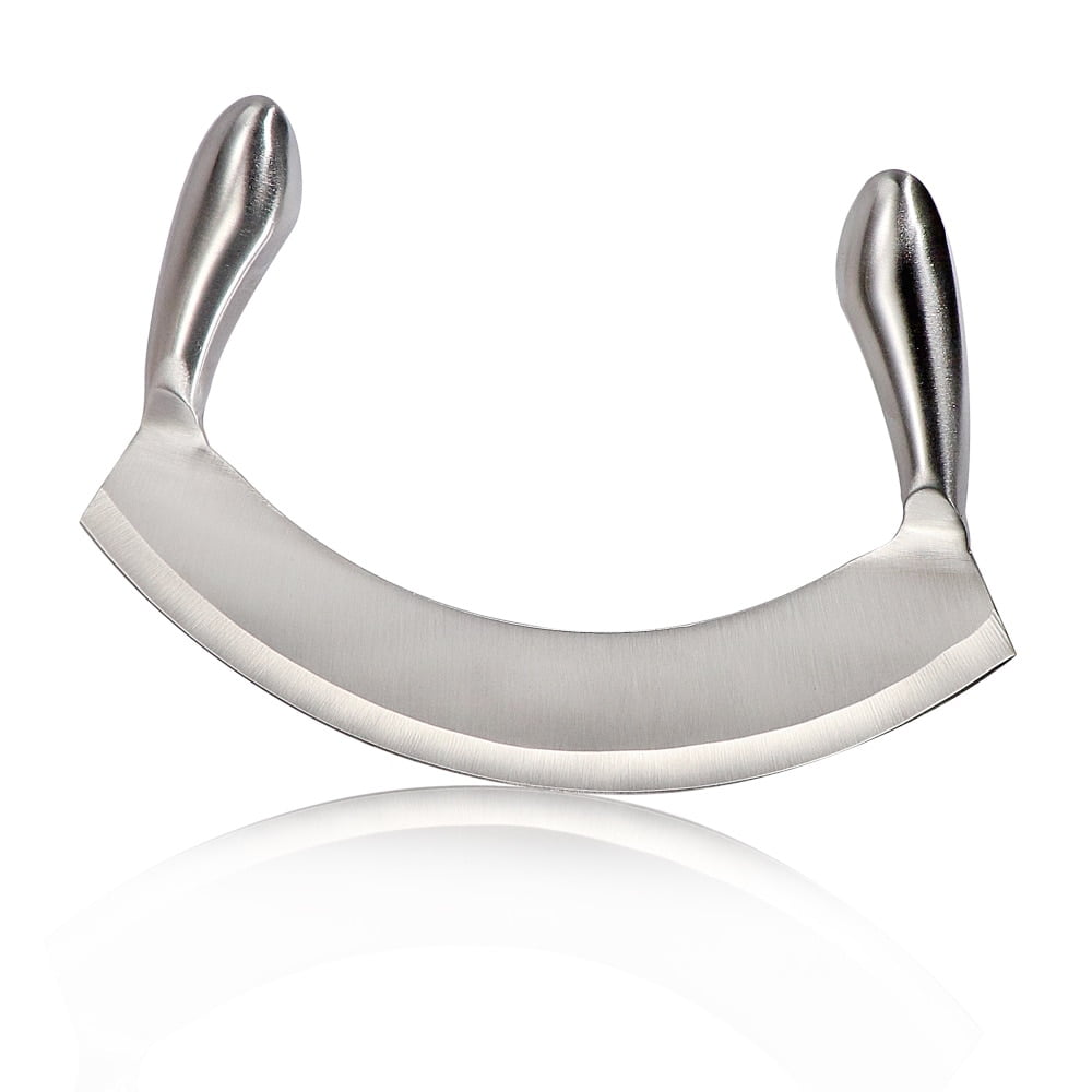 8.5 Inch Stainless Steel Mezzaluna Knife Pizza Cutter Fruit Vegetable ...