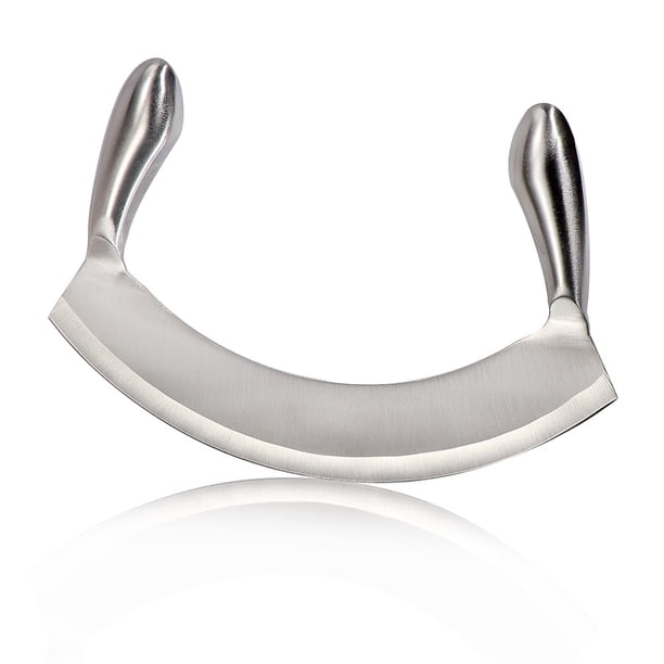 8.5 Inch Stainless Steel Mezzaluna Knife Pizza Cutter Fruit Vegetable ...