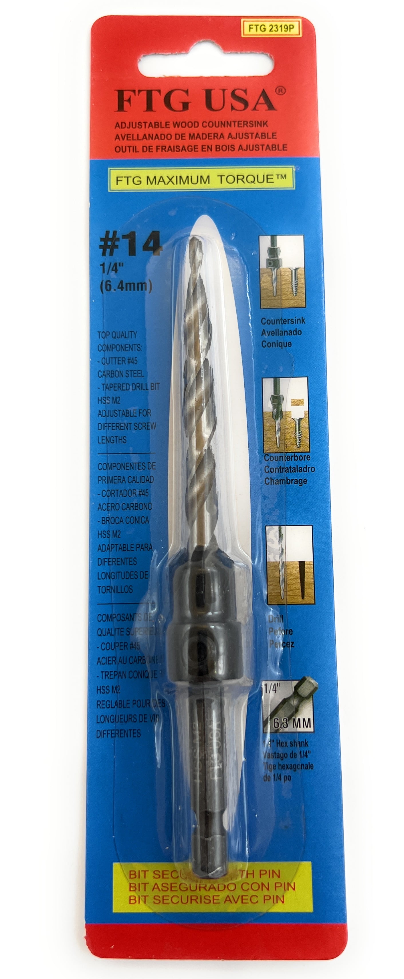 FTG USA Countersink Drill Bit #14 (1/4") HSS Tapered Drill Bit ...