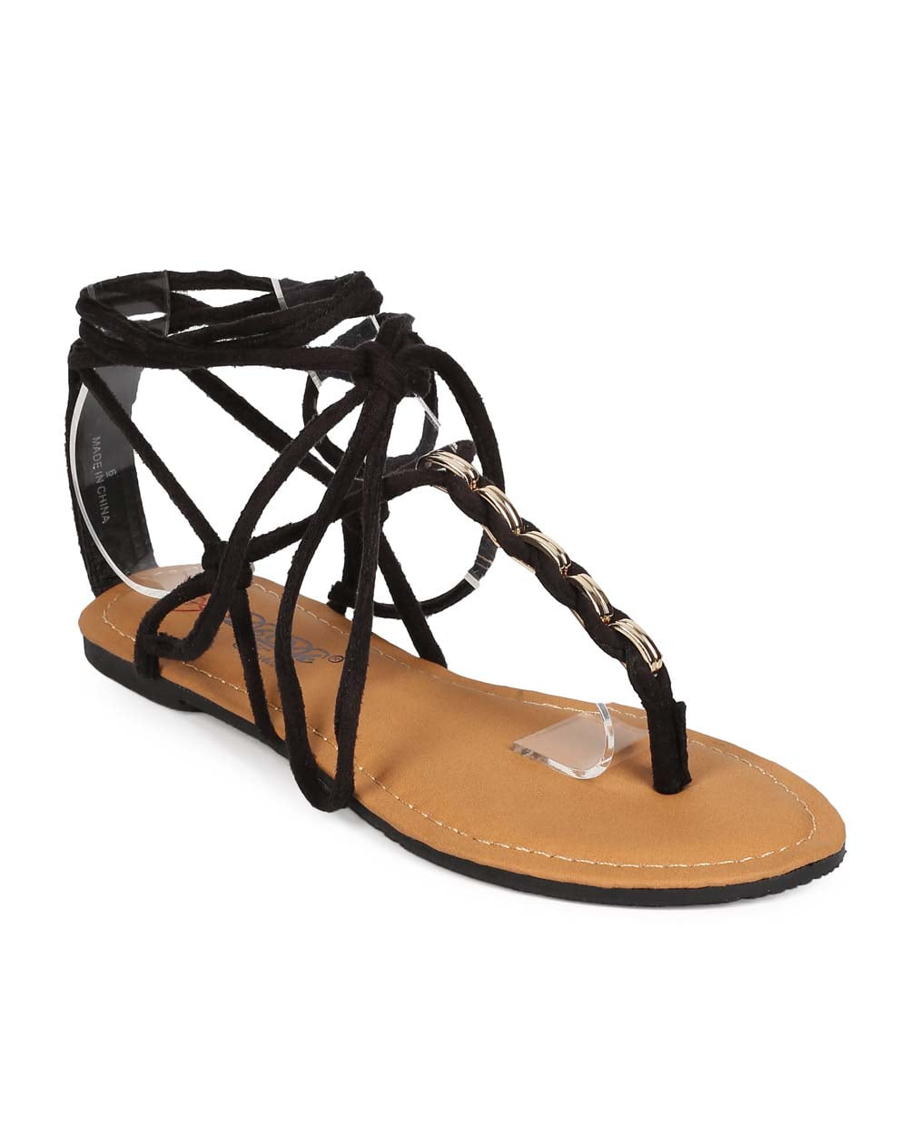 New Women DbDk Fashion-11 Suede Chain Thong Gladiator Wrap Sandal Size ...