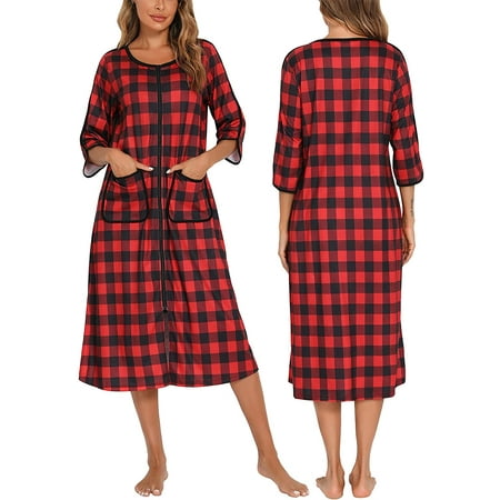 Rubehoow Women Zipper Robes Women Half Sleeve Bathrobe Full Length ...