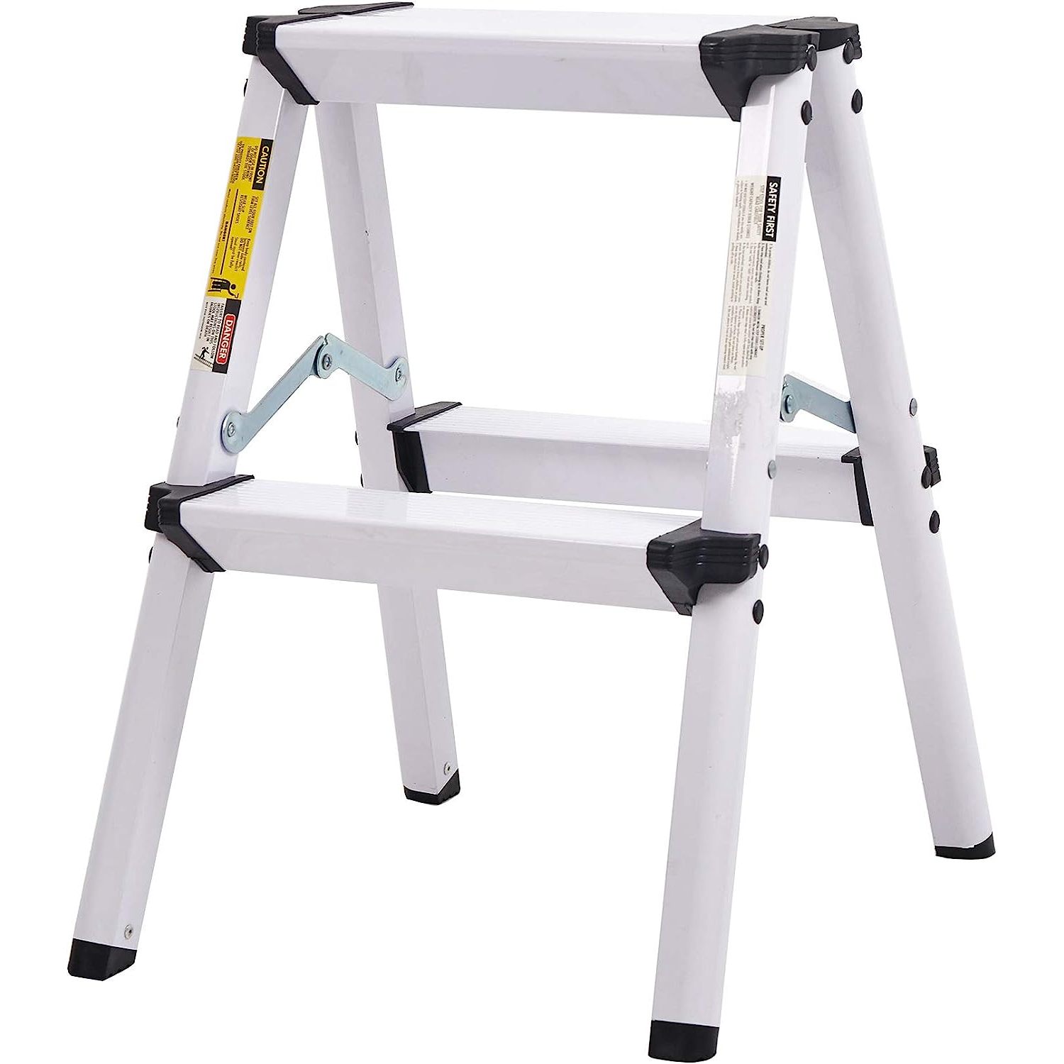 2 Step Ladder Folding White Aluminum Step Stool 2 Step for Adults, 20in ...
