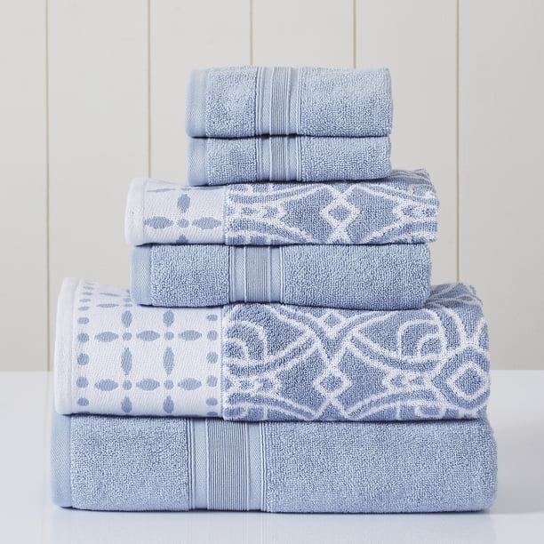 Modern Threads Monroe 6-Piece Cotton Bath Towel Set, Blue - Walmart.com