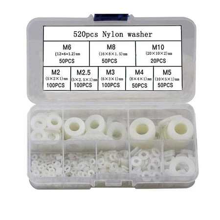 YDJKET Assortment of 520 Nylon Flat Washers M2 M2.5 M3 M4 M5 M6 M8 M10 White | Walmart Canada