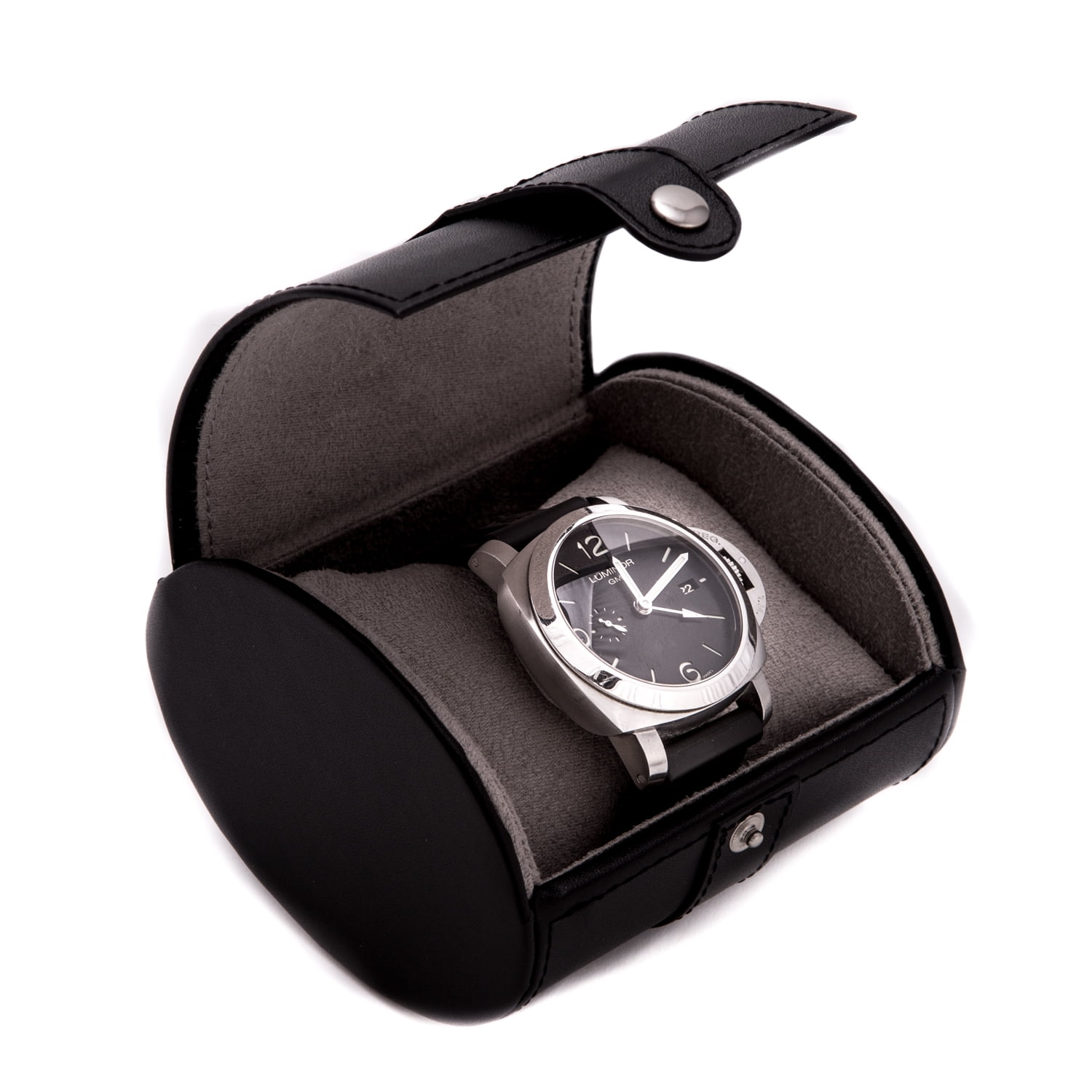 Black Leather Single Watch Travel Case with Snap Closure - Walmart.com