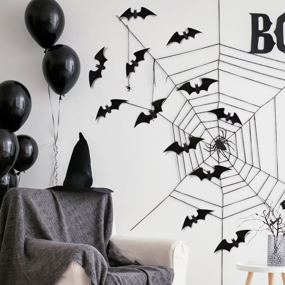 12 PCS Halloween 3D Bats Decoration, Realistic PVC Scary Black Bat ...