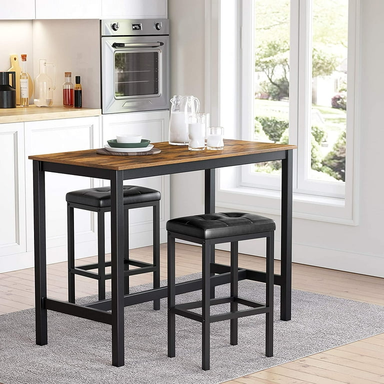 VASAGLE Bar Stools Set of 2 PU Upholstered Breakfast Stool Backless Simple Assembly Industrial Dining Room Kitchen Counter Bar Black Seat and Black