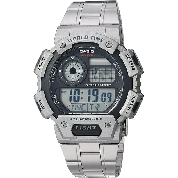 Men's Classic Digital World Time Bracelet Watch, Silver - AE1400WHD-1AV ...
