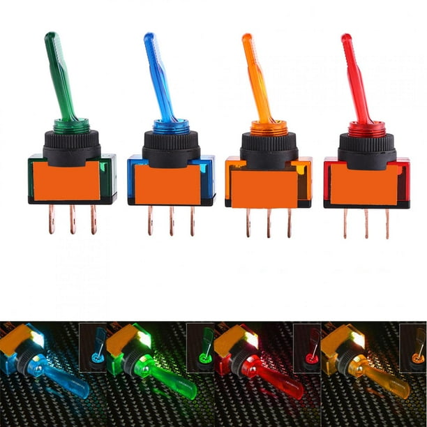 SPST, LED Indicator 3 Pin Toggle Switch Red Green Blue Orange 12V 20A ...