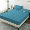 Blue 150X200Cm Quilted Fitted Sheet, Woven Cotton With Non-Slip Backing ...