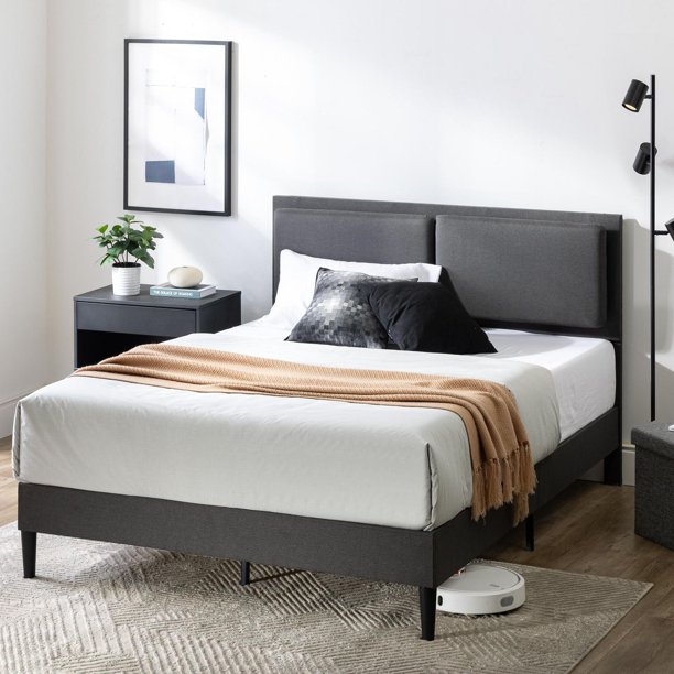 Zinus Jonathan Upholstered Platform Bed Frame with Cushioned Headboard ...