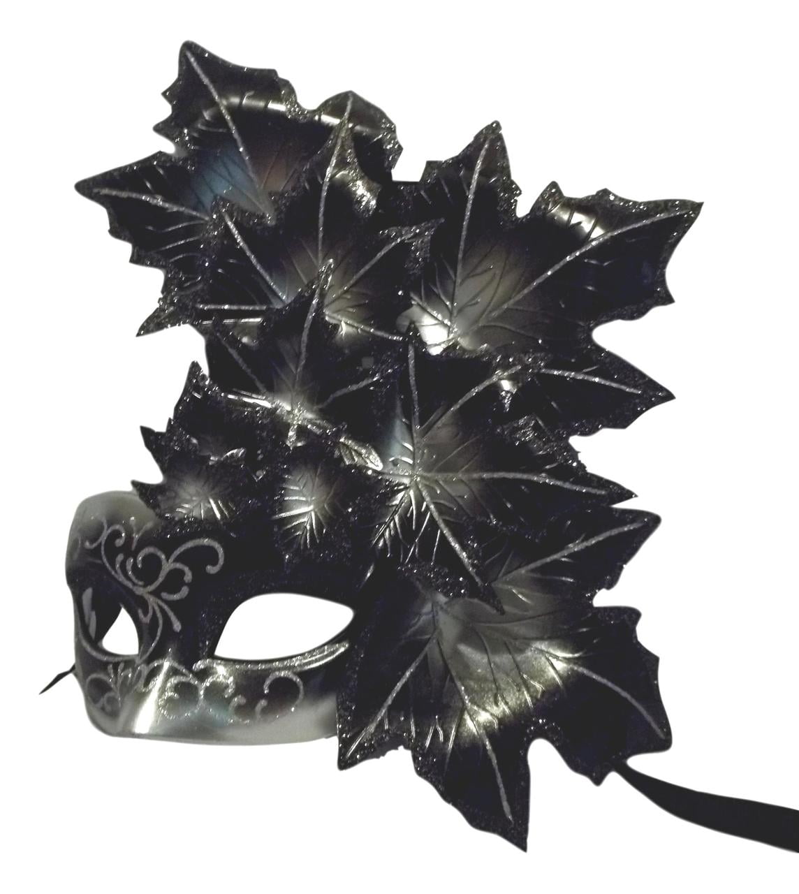 Black Silver Leaf Cascade Mask Masquerade Prom Mardi Gras - Walmart.com