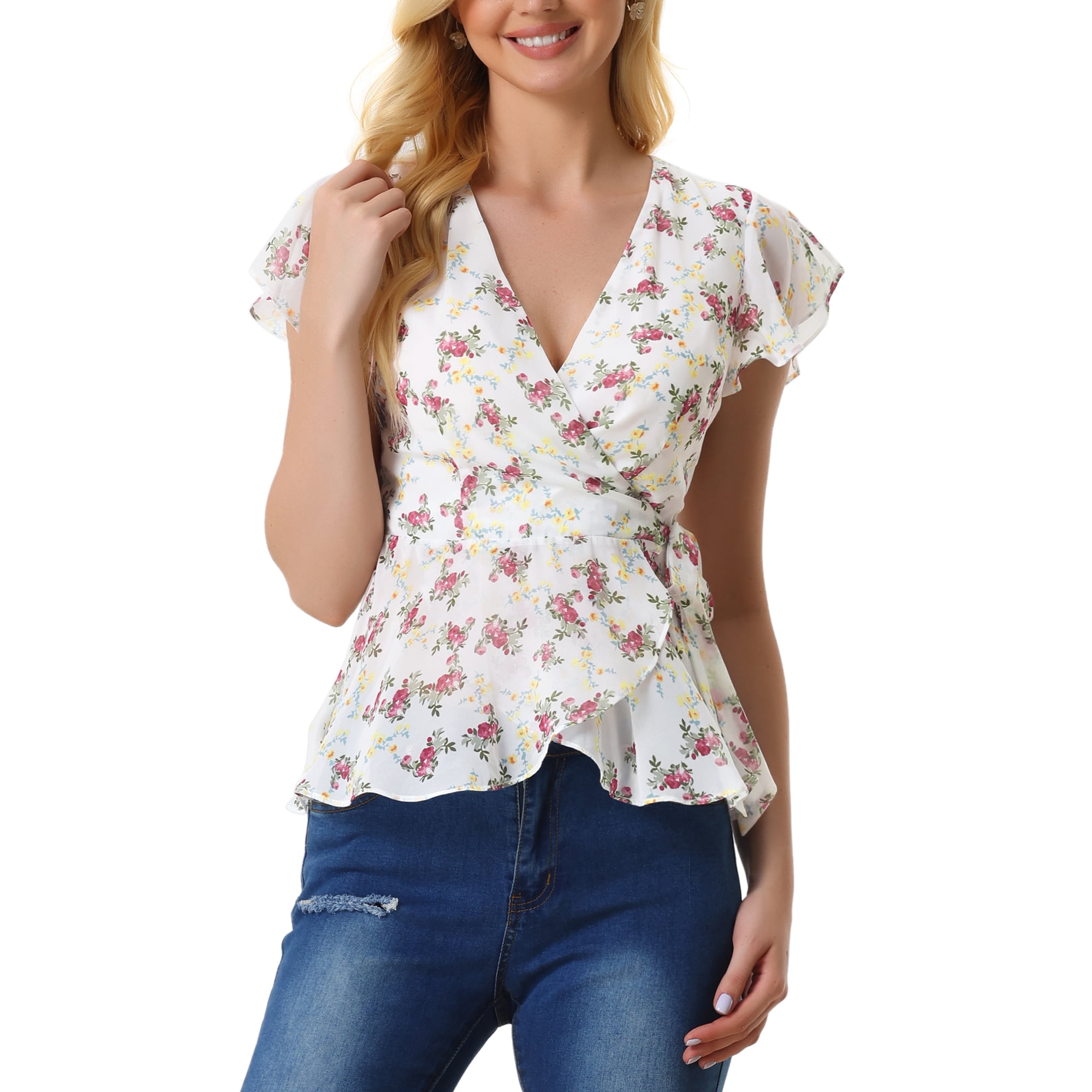 Click here for Inspire Chic Womens Wrap Tops Floral Print V Neck... prices