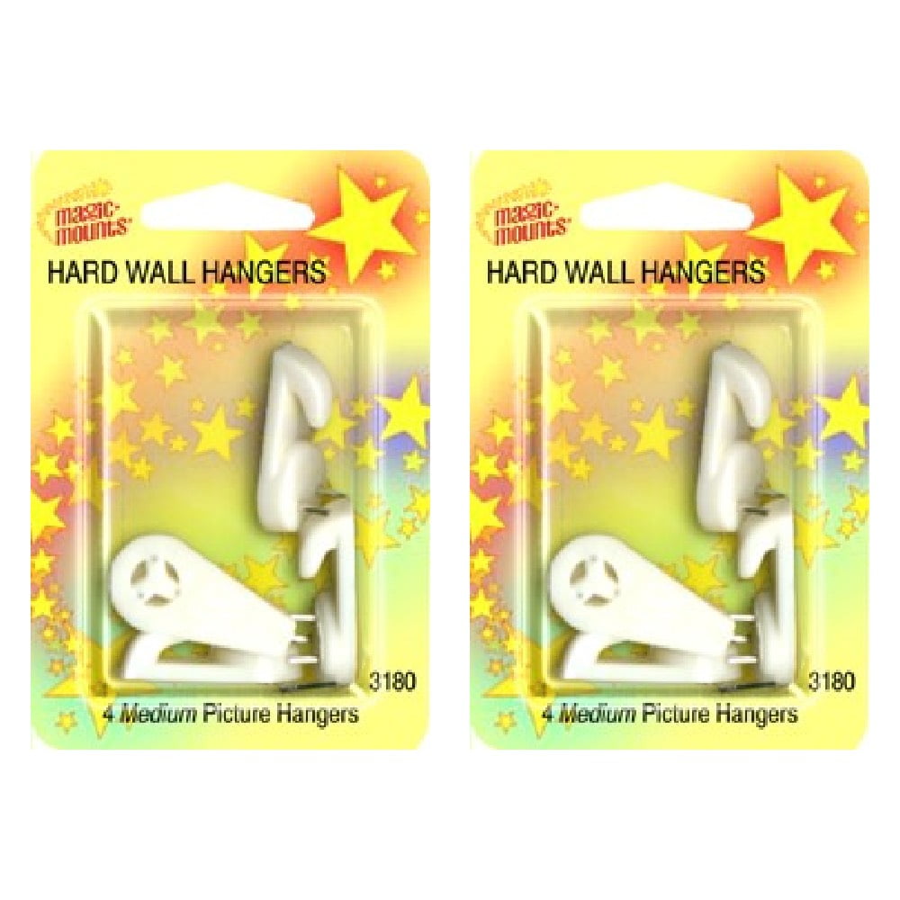 Magic Mounts Hard Wall Hangers Medium Picture Hangers 4 Count White, 2 ...
