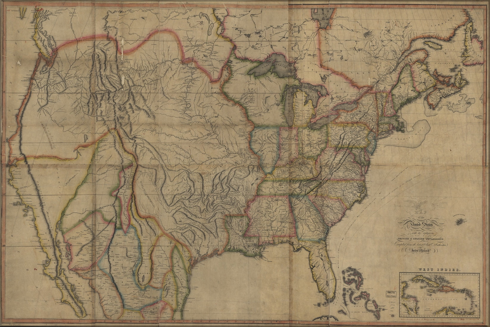24"x36" Gallery Poster, Map of the United States of America 1816 ...