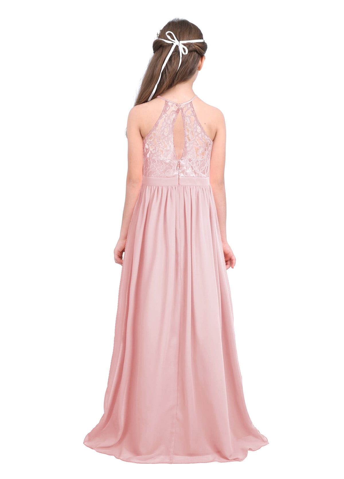 inhzoy Kids Flower Girls Halter Lace Chiffon Tulle Maxi Gown Dress ...