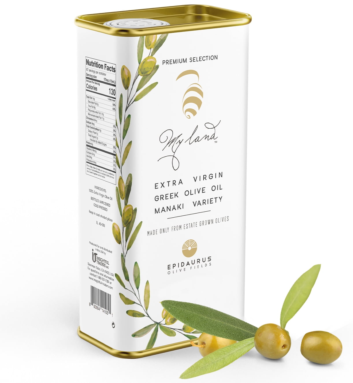 My Land Extra Virgin Olive Oil, Greek, Manaki TIN, 33.8 Fl Oz, Tin ...