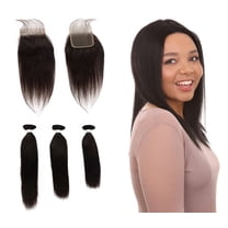 LUXLUXE Women Rico 100% Straight Human Hair Bundle Free Part 4X4 Hand ...