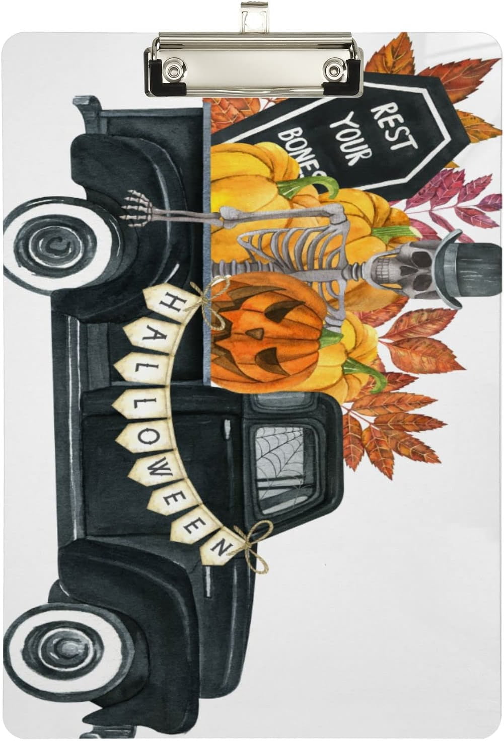 FMSHPON Halloween Black Truck Pumpkin Human Skeleton Clipboard ...