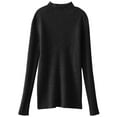 Qunyiney Solid Women Sweaters Mock Neck Black Pullover Ribbed Knit Tops