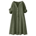 AHTJRT Women's Cotton Linen Dress Henley V Neck Bubble Puff Short ...