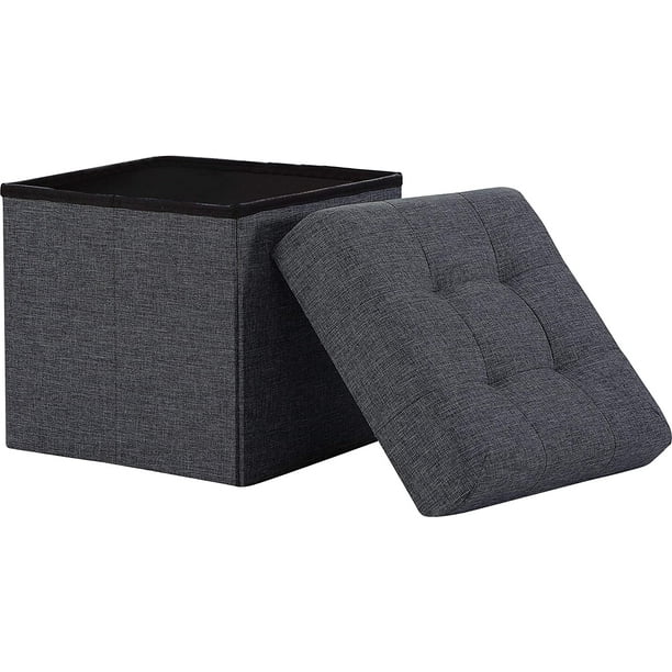 Ornavo Home Foldable Tufted Linen Storage Ottoman Cube Foot Rest Stool ...