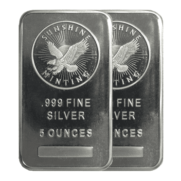 Sunshine Mint 5 oz Silver Bar with Mint Mark SI, .999 Fine Silver ...