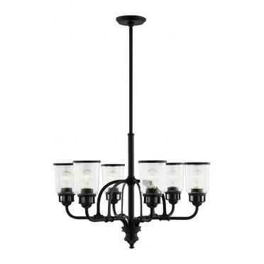 Coastal Traditional Farmhouse Six Light Chandelier-Bronze Finish-Clear ...