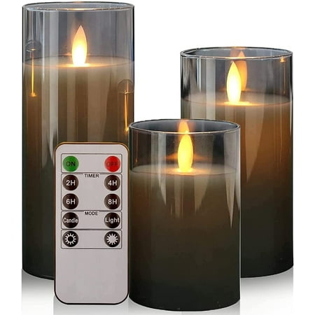 cueiha Led Flameless Candles Premium Black Glass with Remote Control ...
