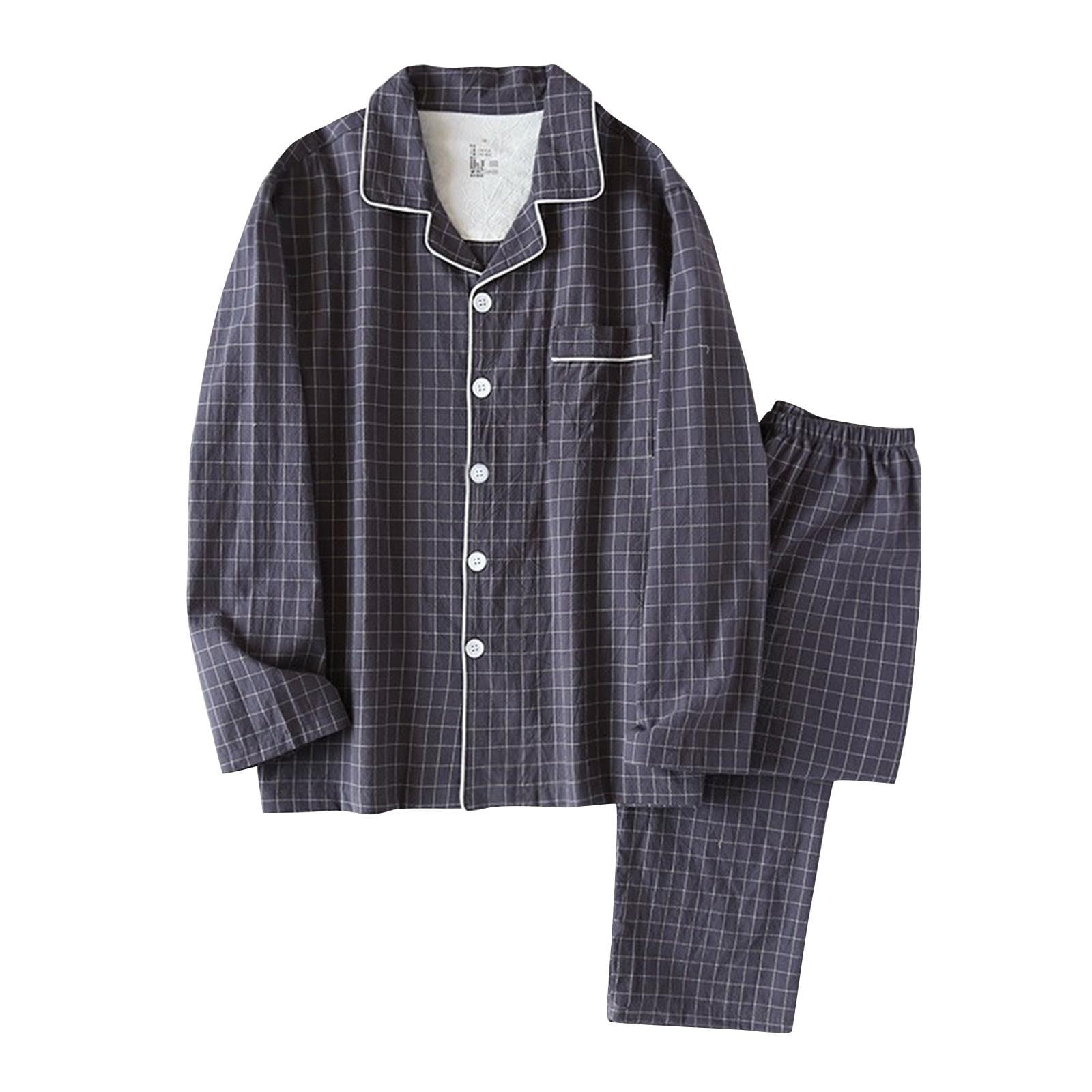 Click here for Hoksml Mens Plaid Cotton Pajama Set Button-Down La... prices