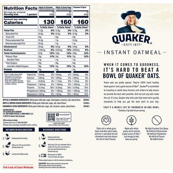 Oatmeal Food Label