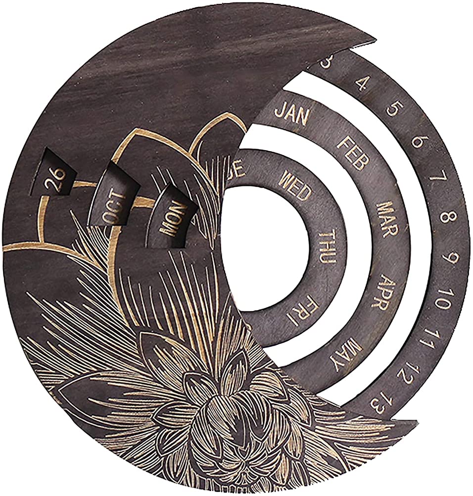 Crday 2021 Wooden Wall Calendar, Perpetual Calendar Round Rotating ...